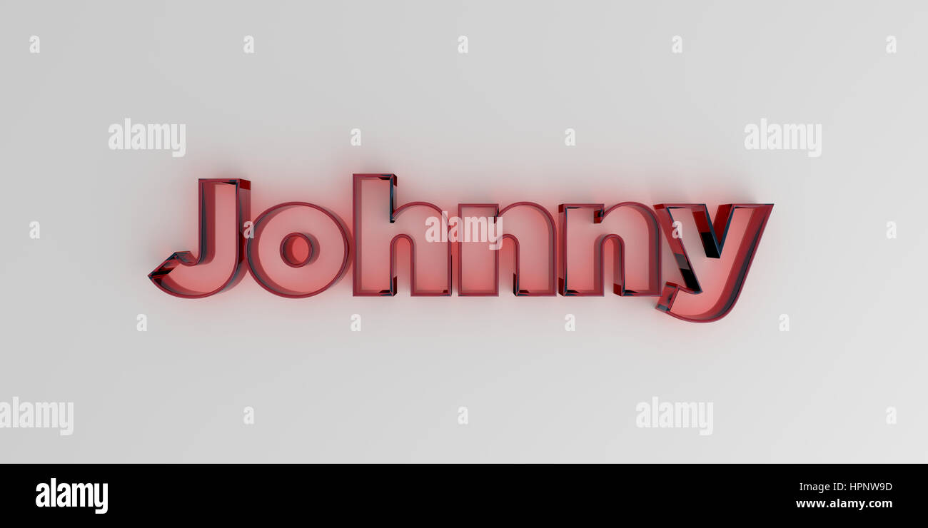 Johnny - Red glass text on white background - 3D rendered royalty free ...
