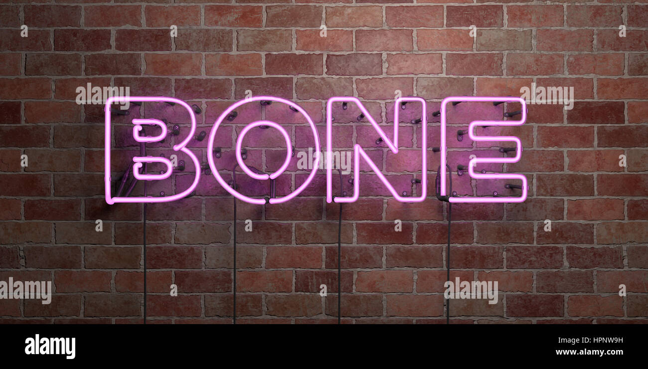 BONE - fluorescent Neon tube Sign on brickwork - Front view - 3D ...