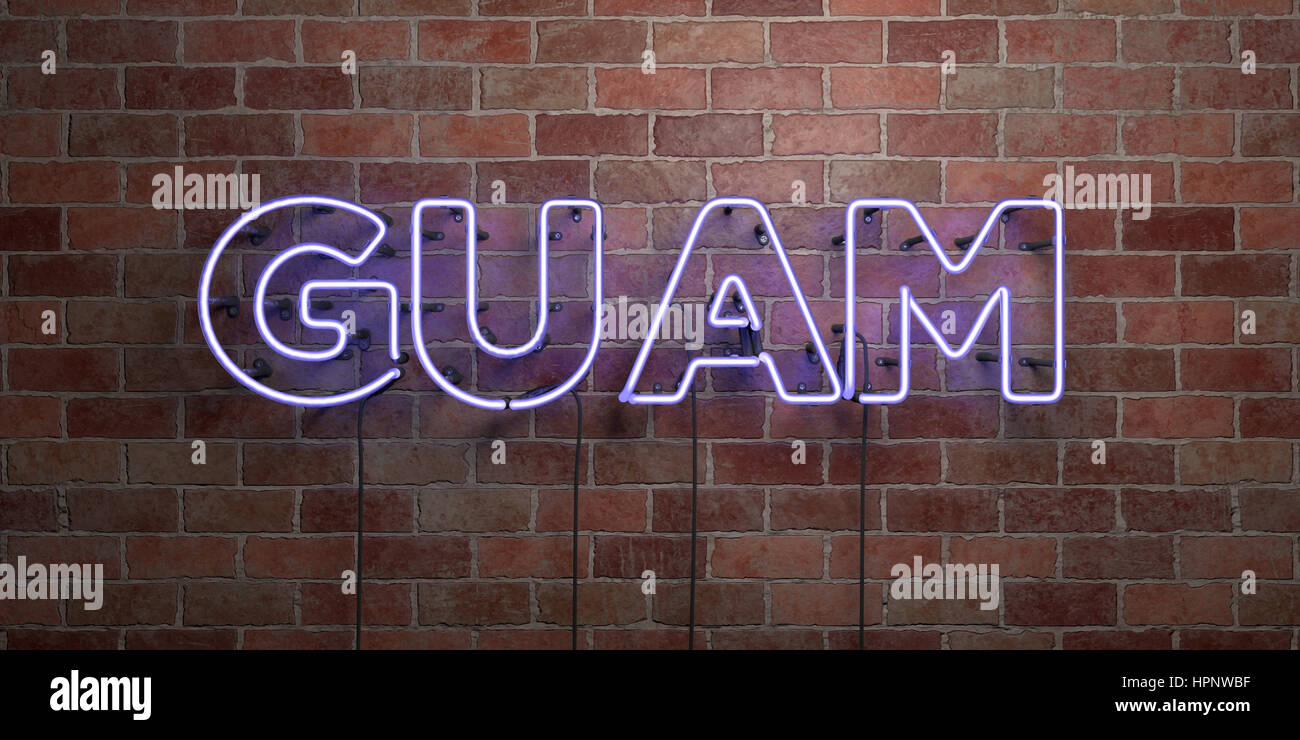 GUAM - fluorescent Neon tube Sign on brickwork - Front view - 3D ...