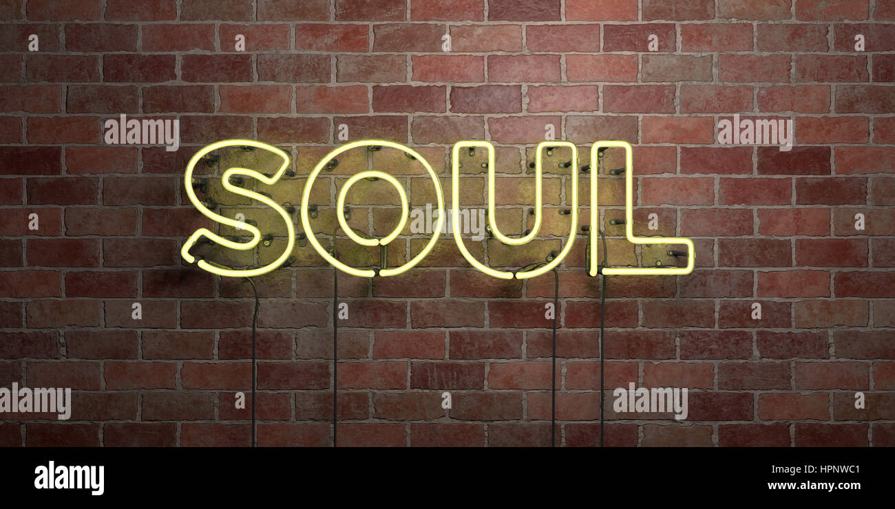 SOUL - fluorescent Neon tube Sign on brickwork - Front view - 3D ...