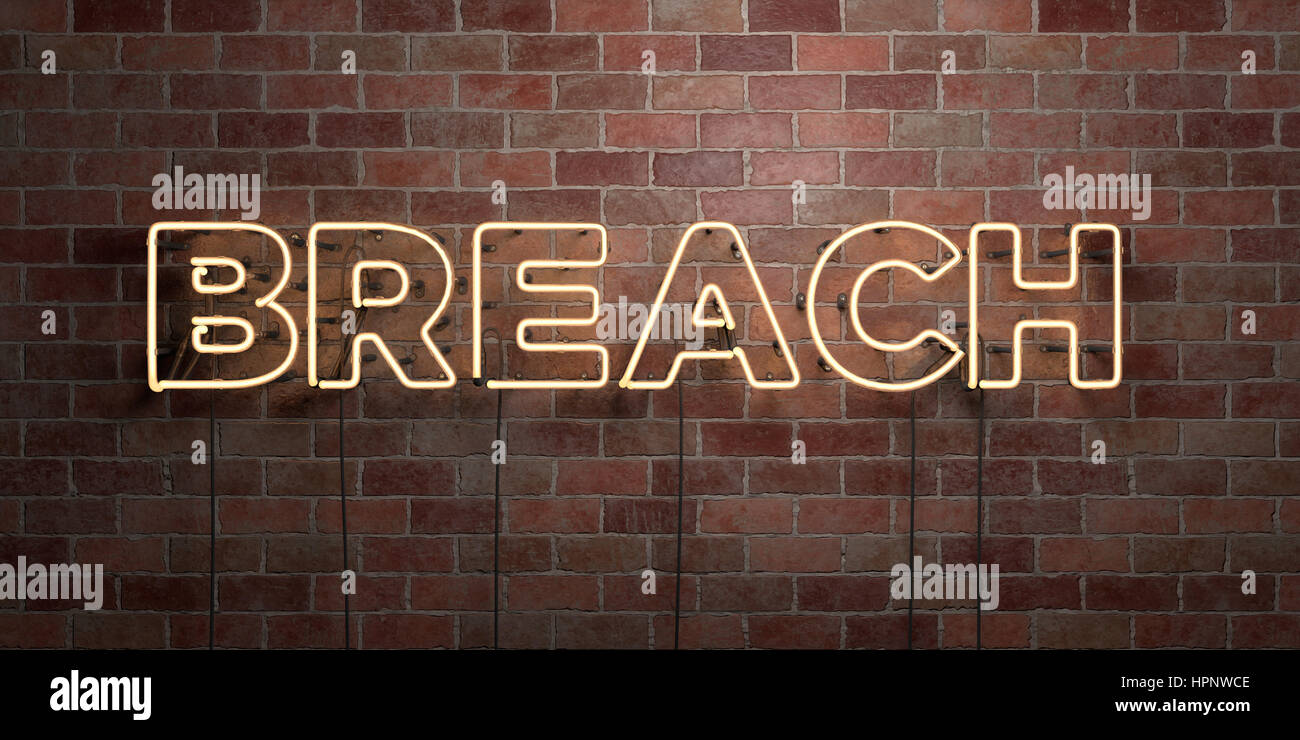 BREACH - fluorescent Neon tube Sign on brickwork - Front view - 3D ...