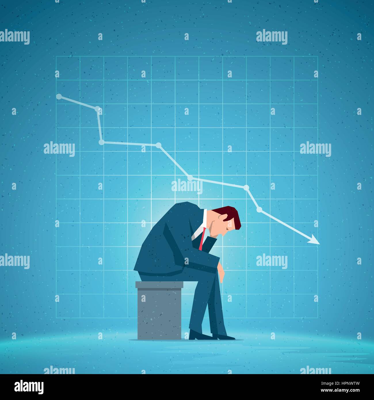 Business concept illustration. Sitting sad businessman. Falling chart ...