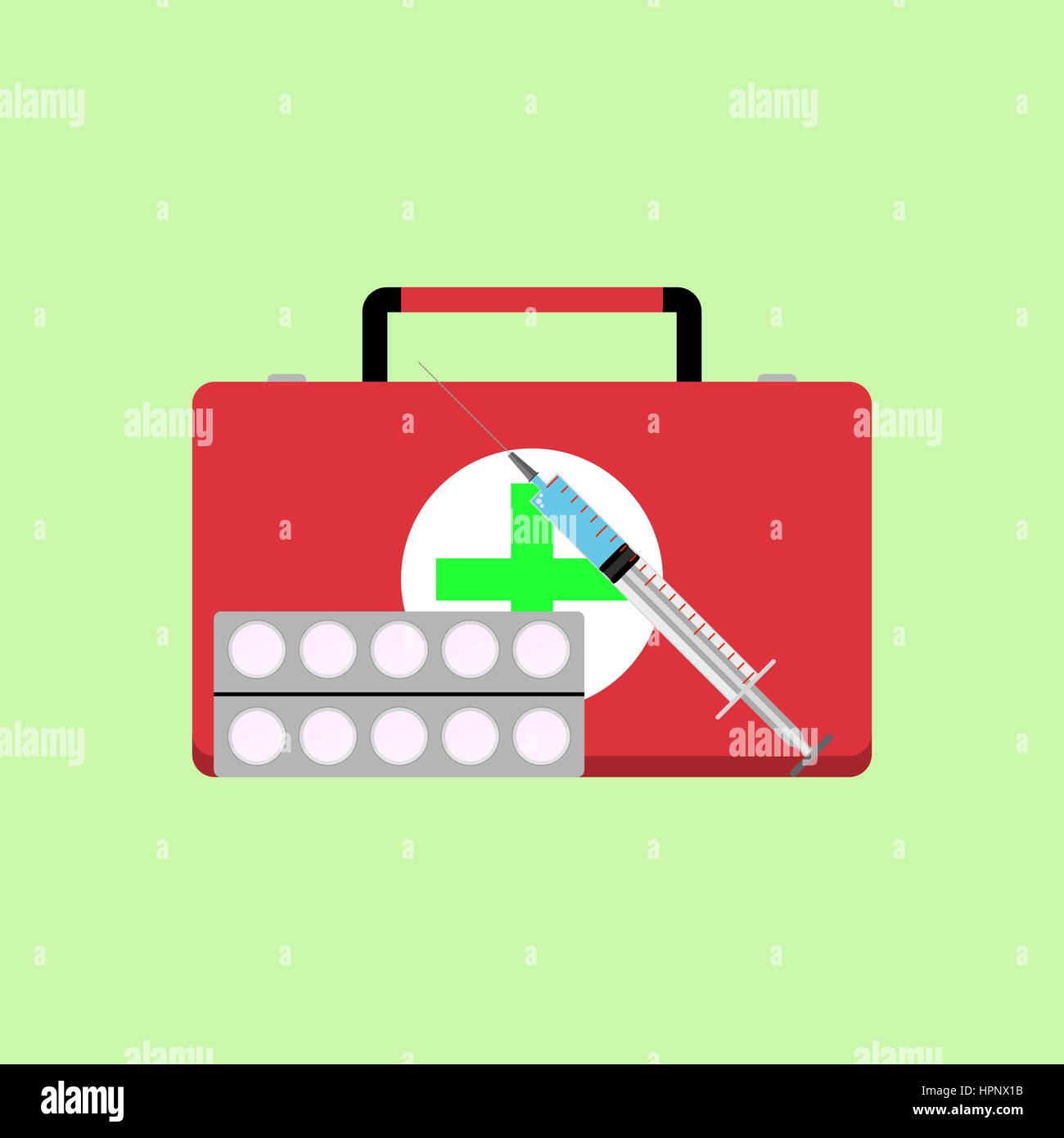 Fast first medical aid. Health and injection syringe, vector ...