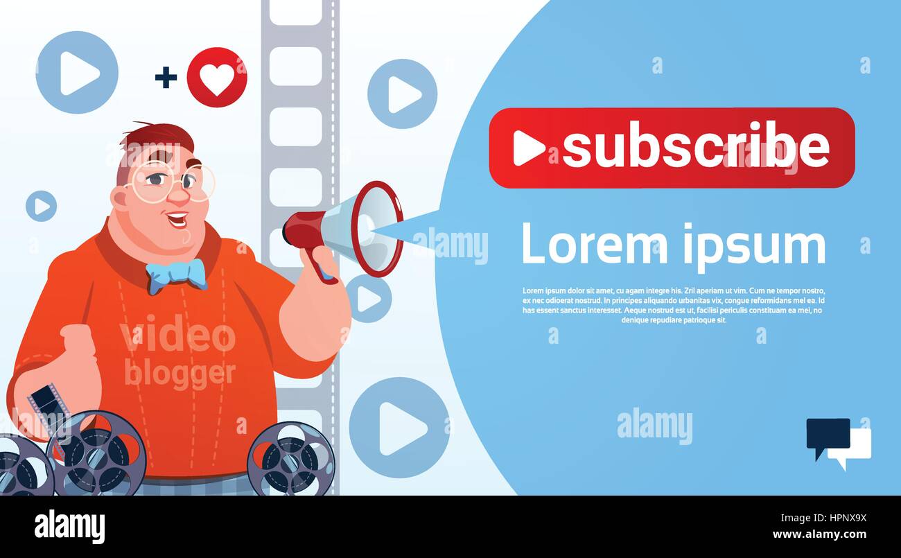 Man Video Blogger Camera Computer Screen Blogging Subscribe Concept ...