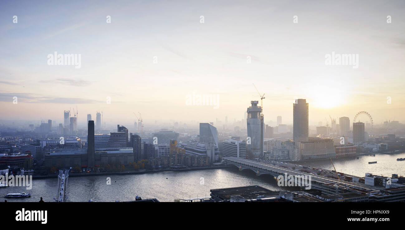 River Thames and the city skyline aerial with view of Tate Modern and ...