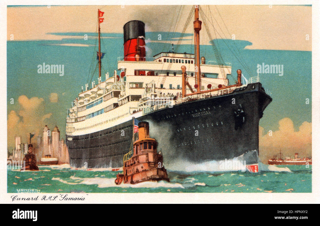 Postcard of the Cunard ship R.M.S. Samaria, illustrated by Kenneth ...