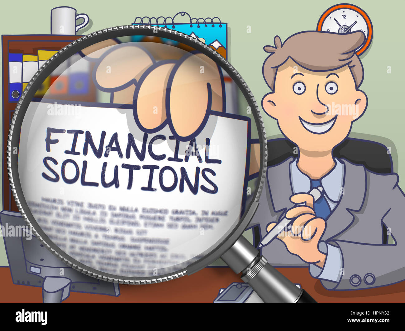 Financial Solutions through Magnifier. Doodle Concept Stock Photo - Alamy