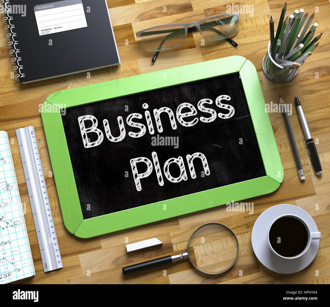 Small Chalkboard with Business Plan Concept. 3D Stock Photo - Alamy
