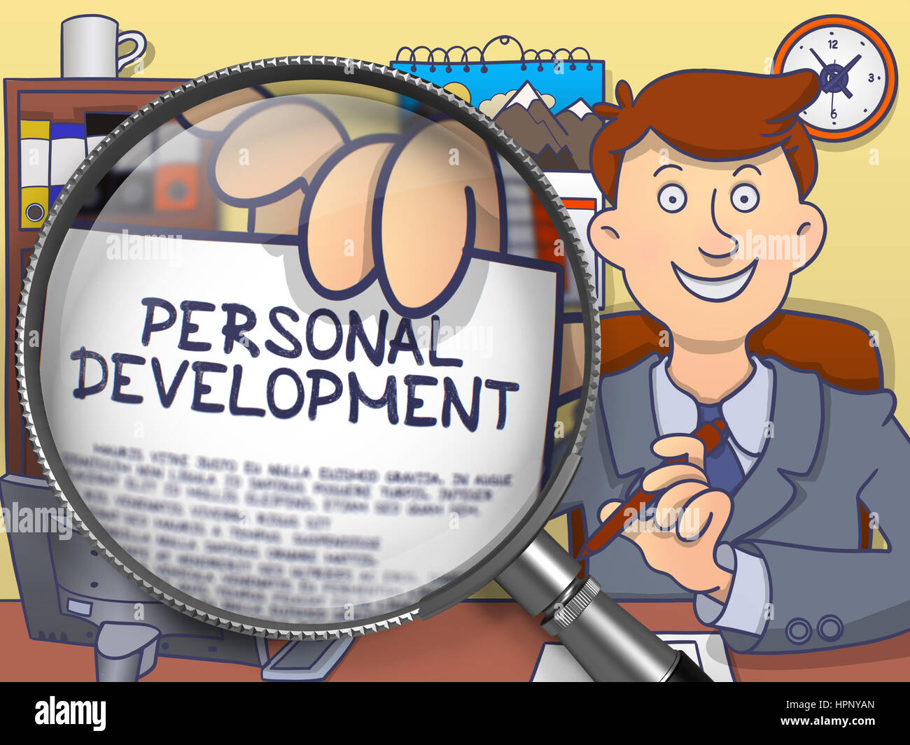 Personal Development through Magnifying Glass. Doodle Design Stock ...