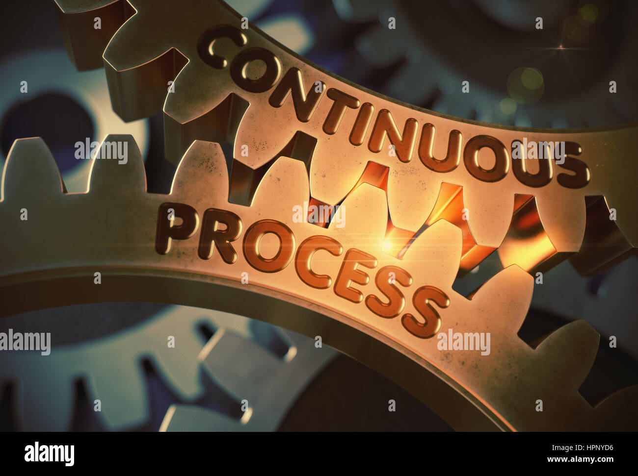 Continuous Process on the Golden Cog Gears. 3D Illustration Stock Photo ...
