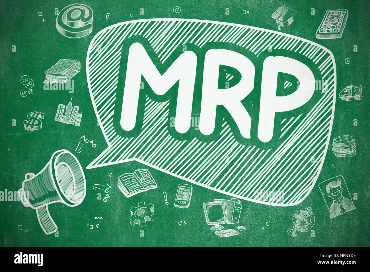 MRP - Cartoon Illustration on Green Chalkboard Stock Photo - Alamy