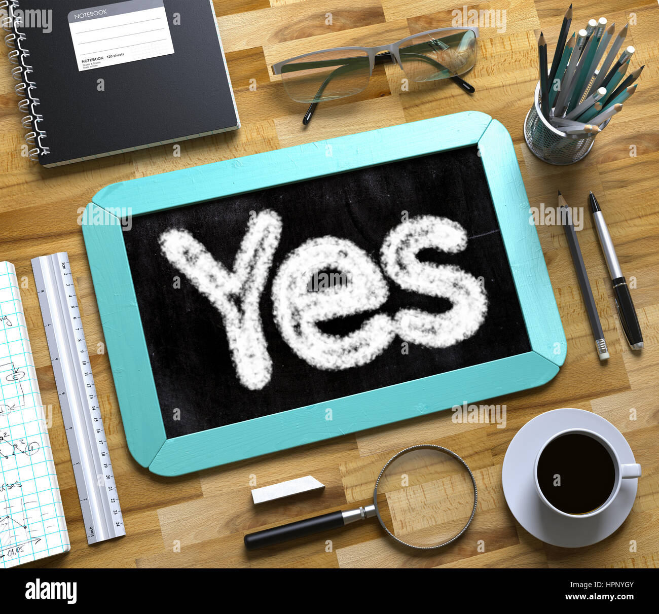 Yes - Text on Small Chalkboard. 3D Stock Photo - Alamy