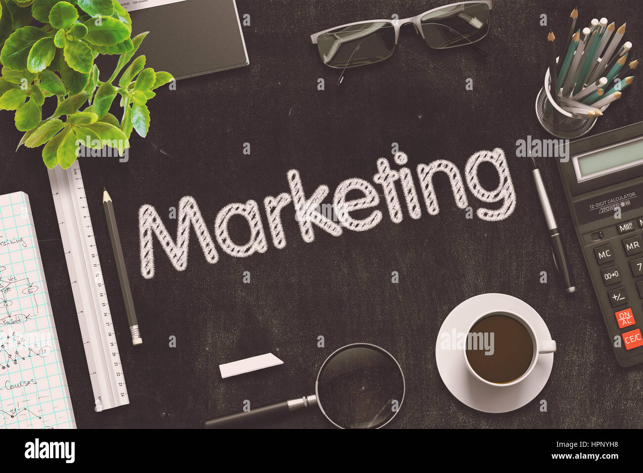 Marketing Handwritten on Black Chalkboard. 3D Rendering Stock Photo - Alamy