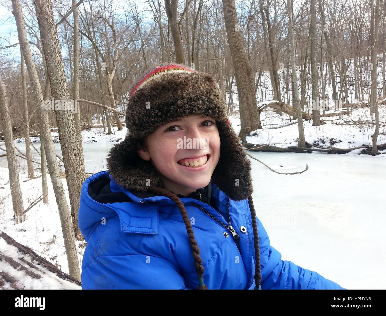 Boy in Stocking Cap Stock Photo - Alamy
