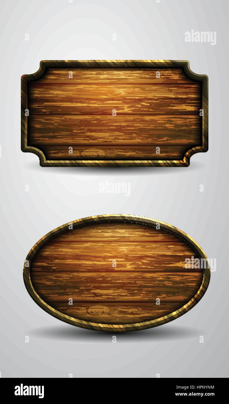 Wooden signs, vector icon set on white isolated Stock Vector Image ...