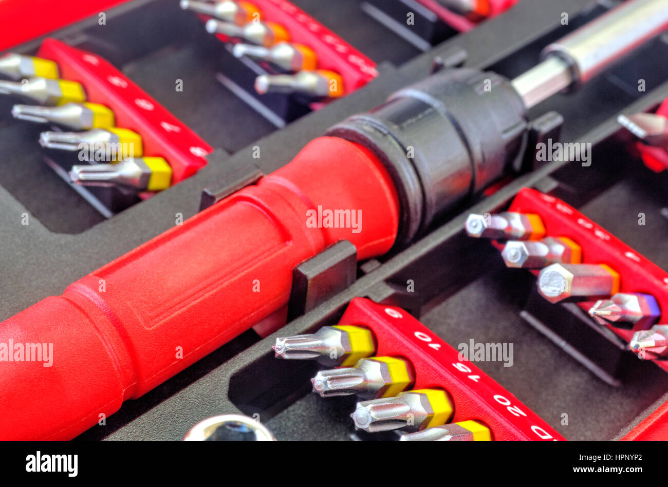 Mechanical bit tool set closeup Stock Photo - Alamy