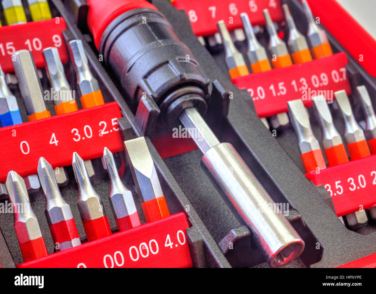 Mechanical bit tool set closeup Stock Photo - Alamy