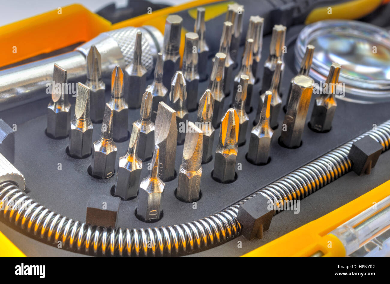 Mechanical bit tool set closeup Stock Photo - Alamy