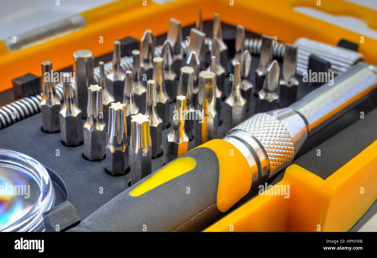 Mechanical bit tool set closeup Stock Photo - Alamy