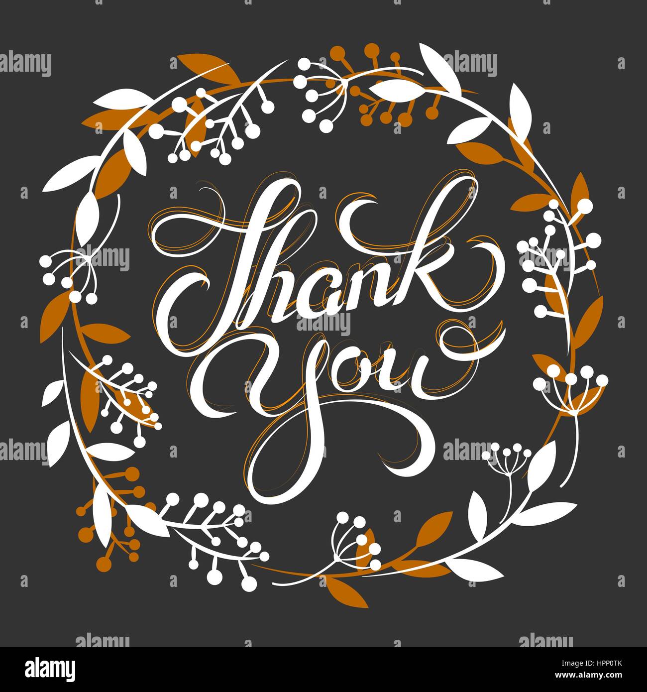 Thank you golden lettering card with wreath Vector illustration Stock ...