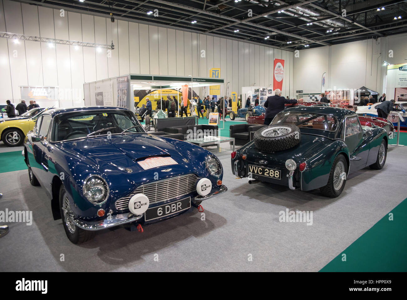 London, UK. 23rd Feb, 2017. Vintage and new sports cars are displayed ...
