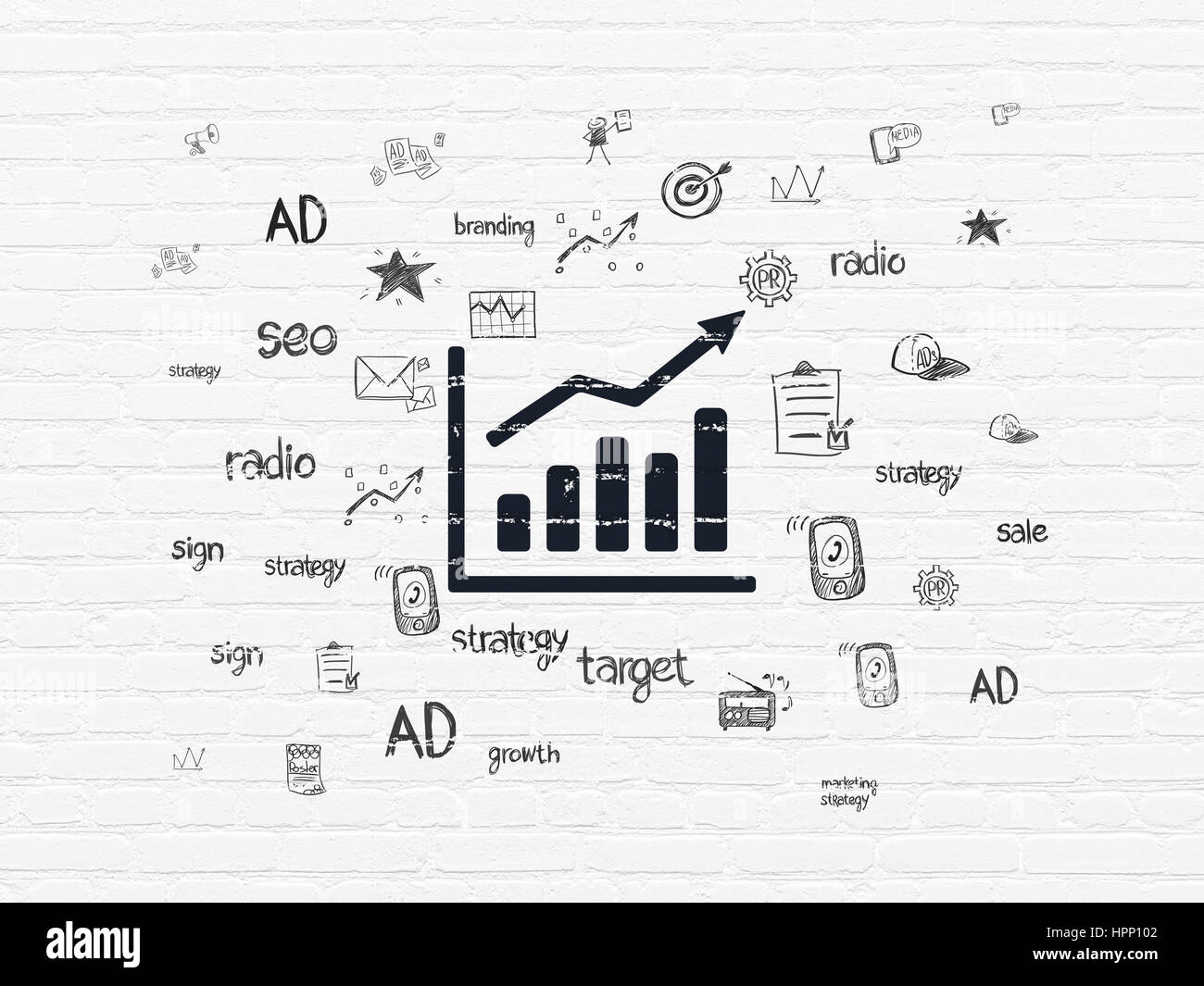Marketing concept: Growth Graph on wall background Stock Photo - Alamy