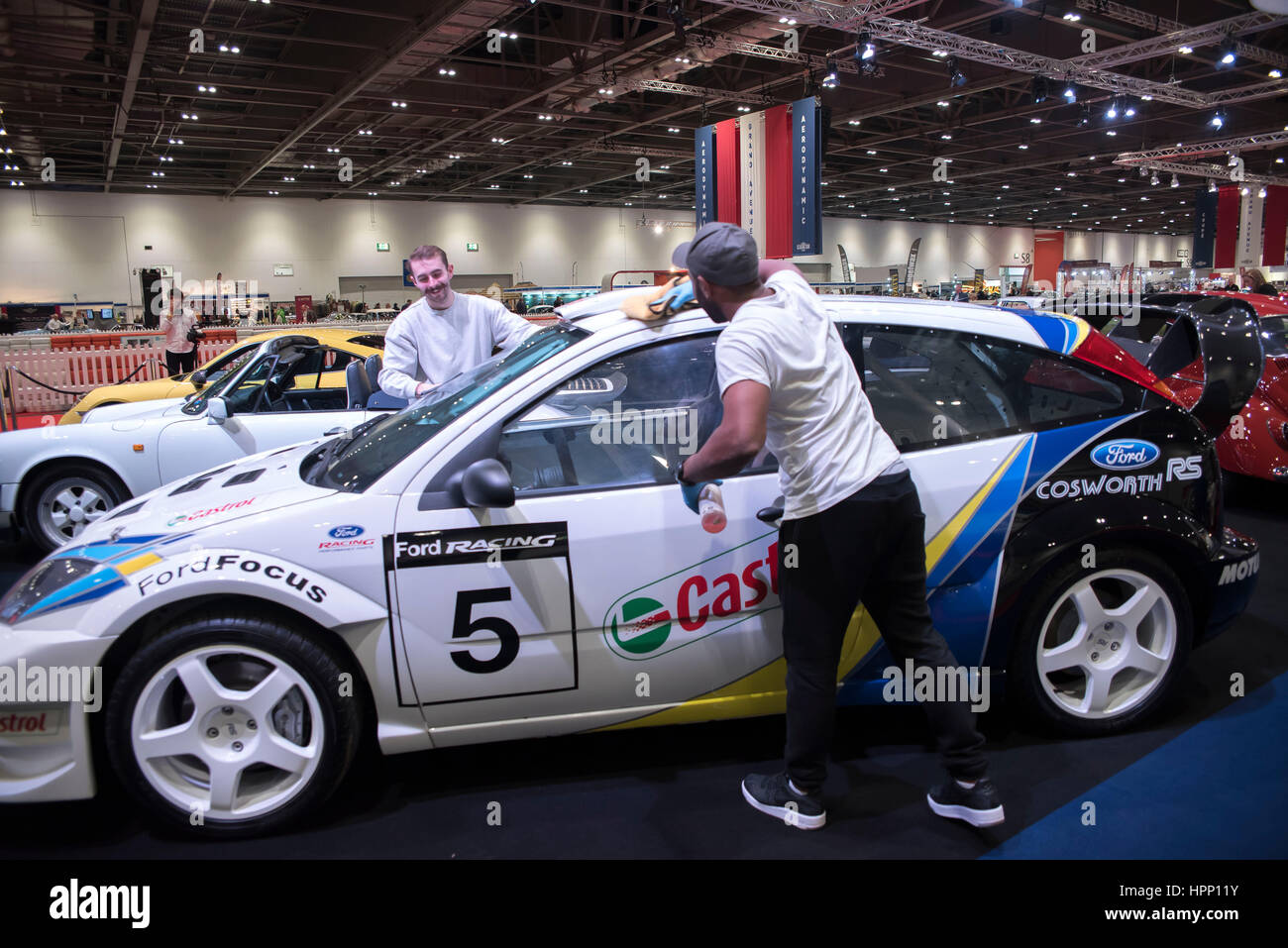 London, UK. 23rd Feb, 2017. Vintage and new sports cars are displayed ...