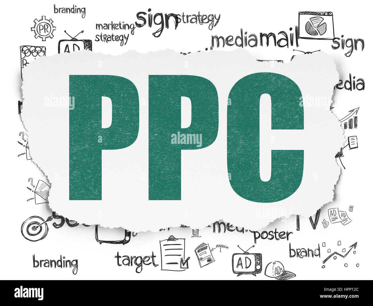 Marketing concept: PPC on Torn Paper background Stock Photo - Alamy