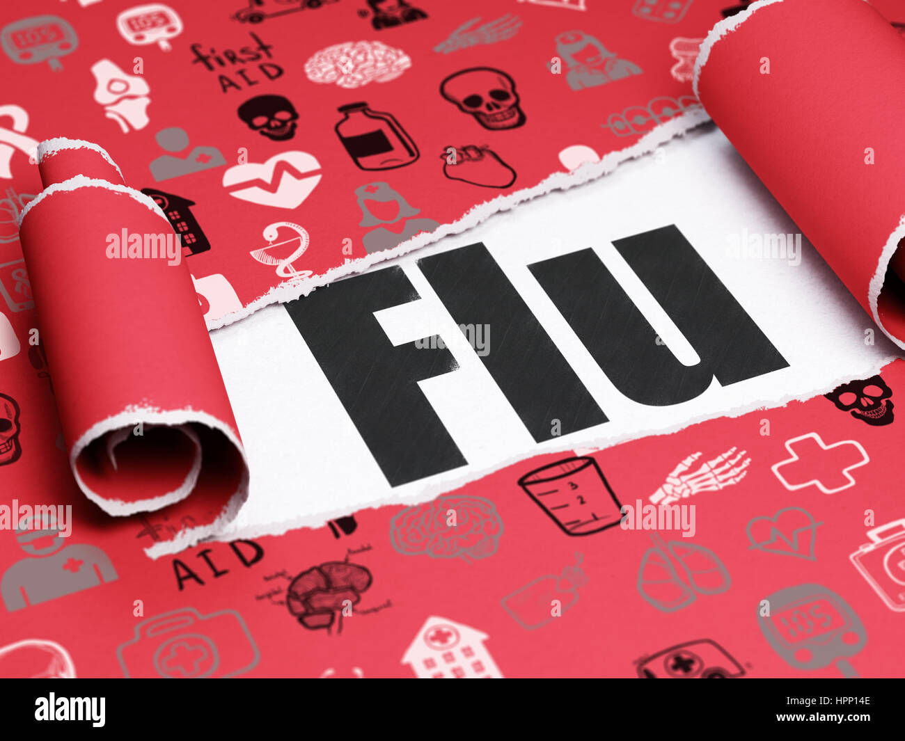 Medicine concept: black text Flu under the piece of torn paper Stock ...