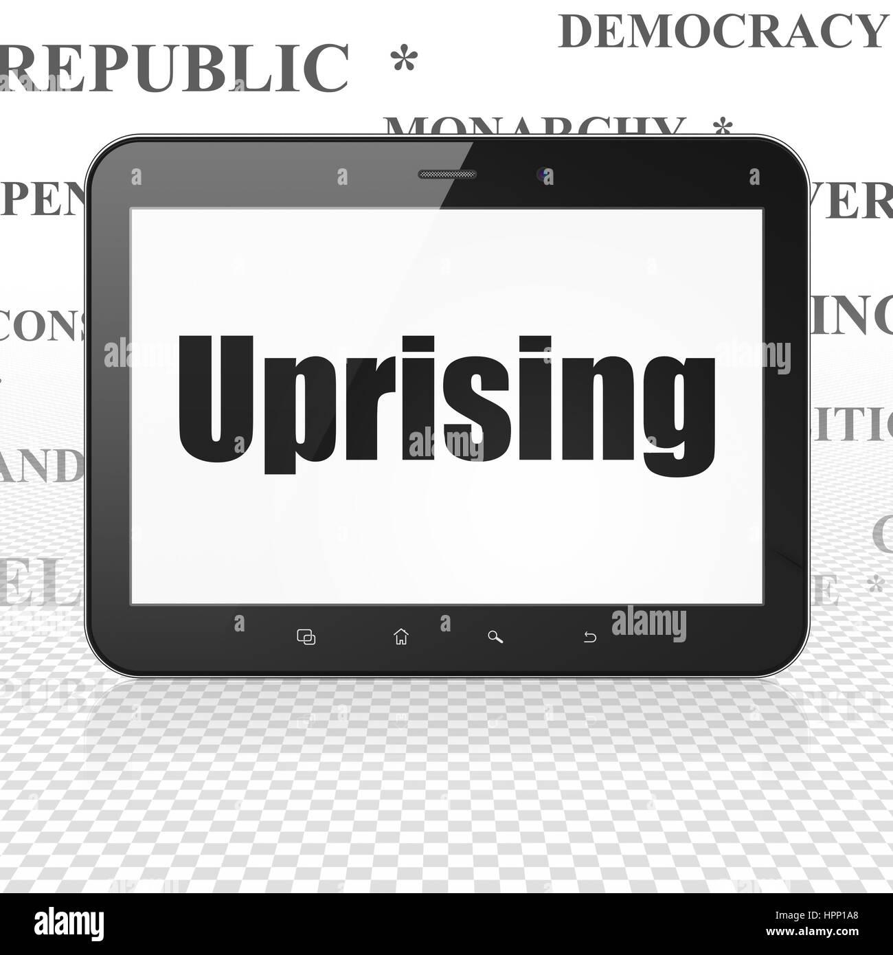 Political concept: Tablet Computer with Uprising on display Stock Photo ...