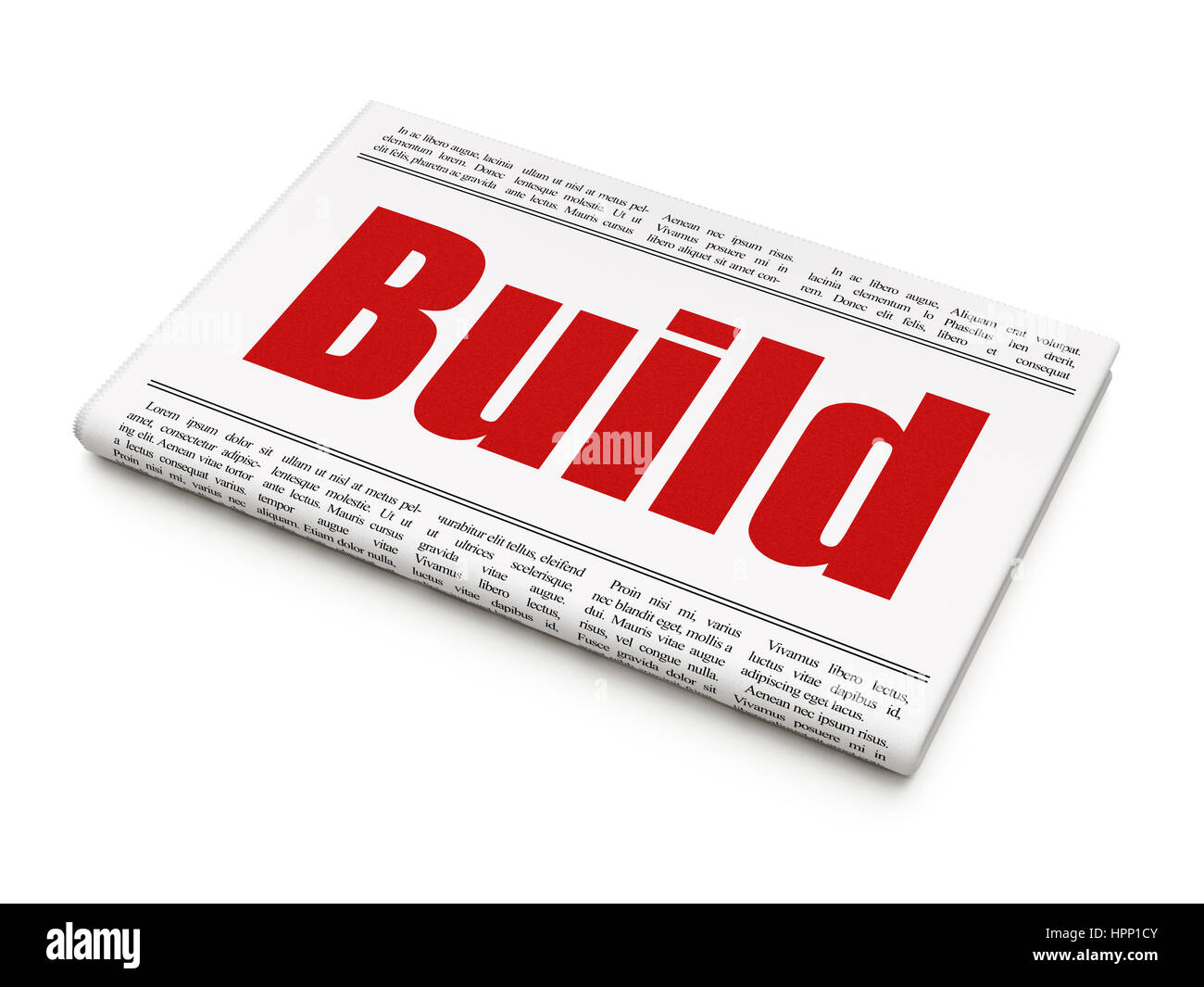 Constructing concept: newspaper headline Build Stock Photo - Alamy