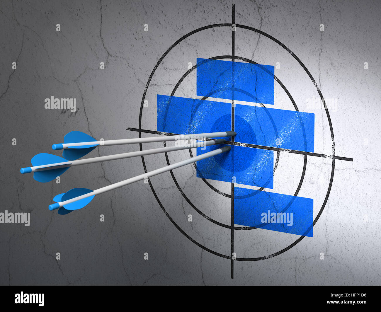 Building construction concept: arrows in Bricks target on wall ...