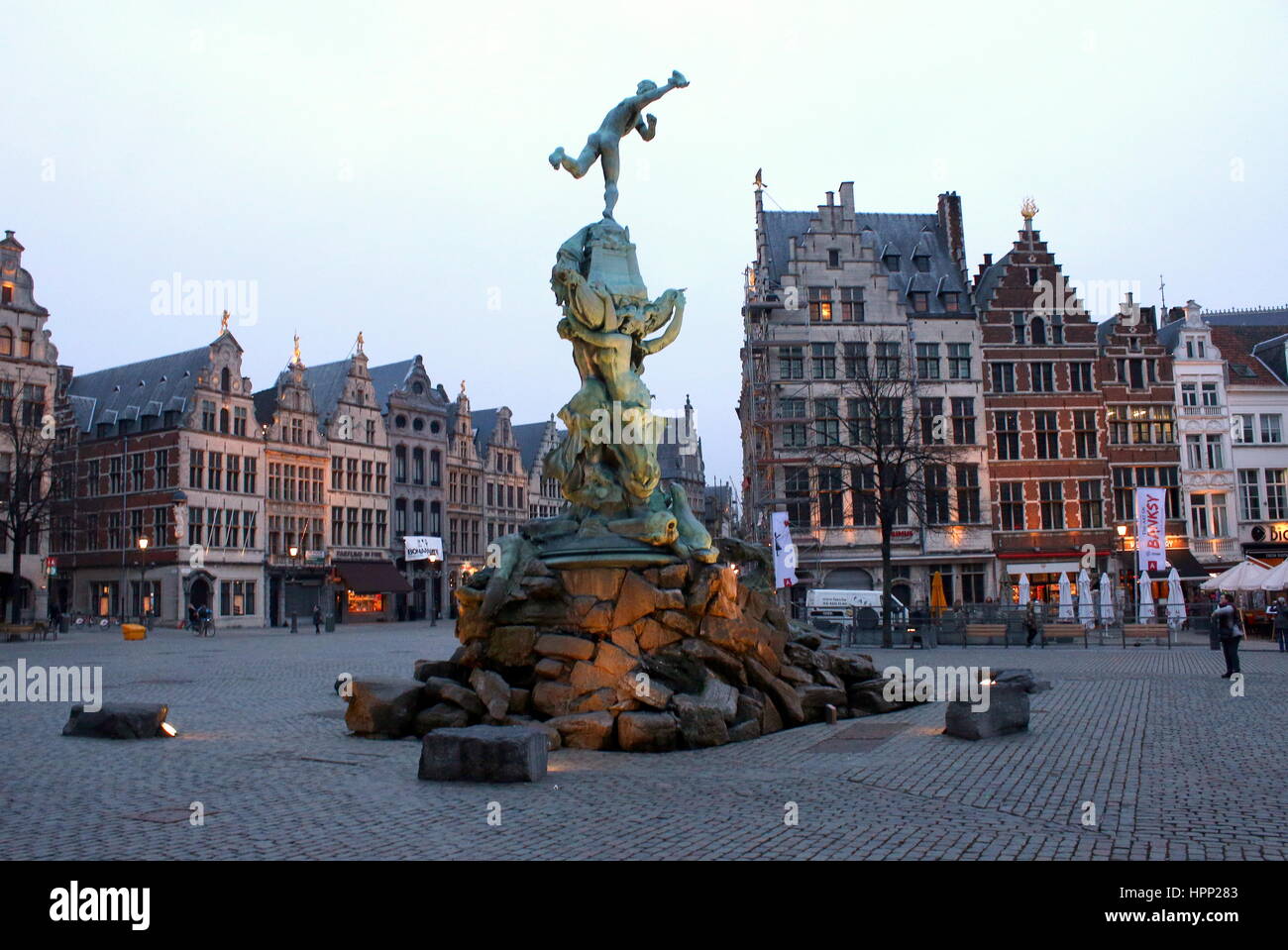 Old guildhalls and Brabo Fountain on Grote Markt (Great Market Square ...