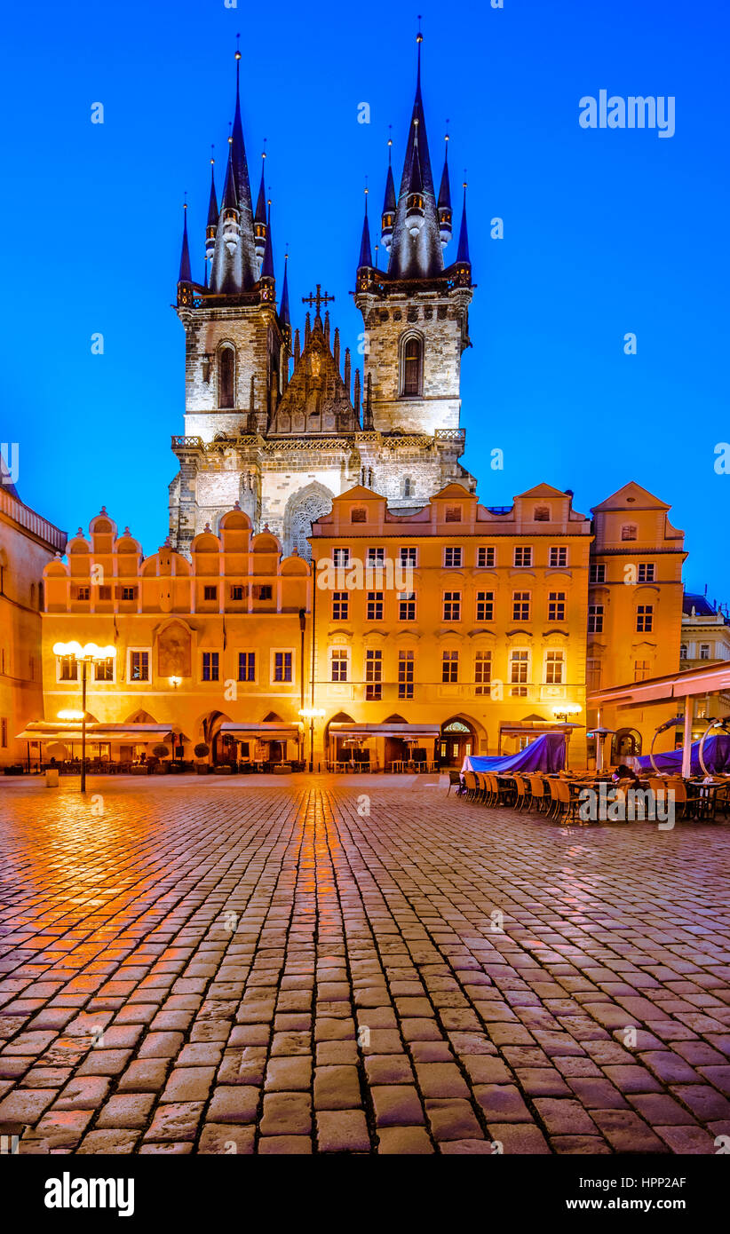 One of the Prague symbols, Church of Our Lady of Tyn, old gothic church ...