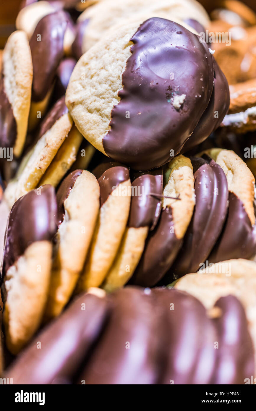 Chocolate dipped cookies macro closeup Stock Photo - Alamy