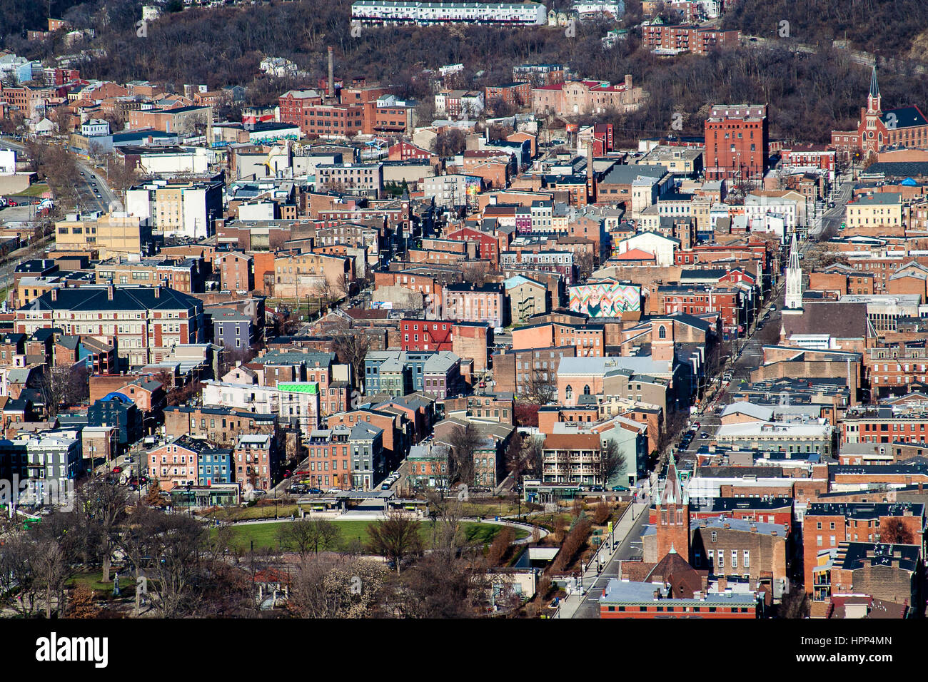 Aerial view of downtown Cincinnati from the Carew Tower observation ...