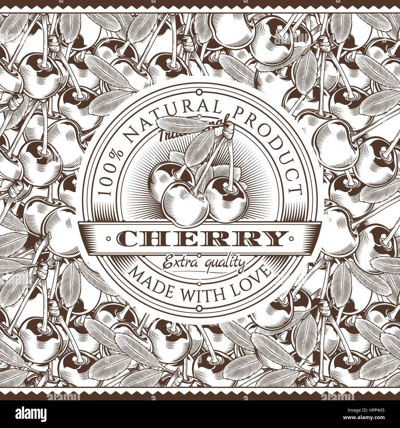 Vintage Cherry Label On Seamless Pattern Stock Vector Image & Art - Alamy