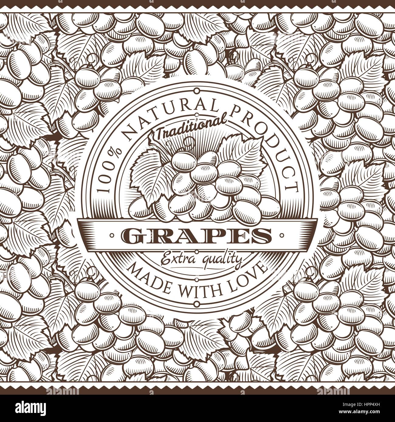 Vintage Grapes Label On Seamless Pattern Stock Vector Image & Art - Alamy