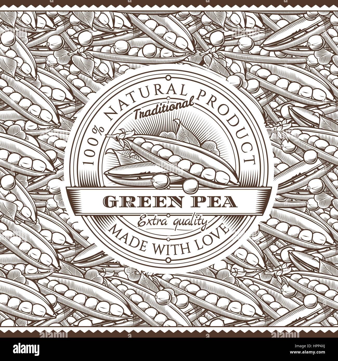 Vintage Green Peas Label On Seamless Pattern Stock Vector Image & Art ...