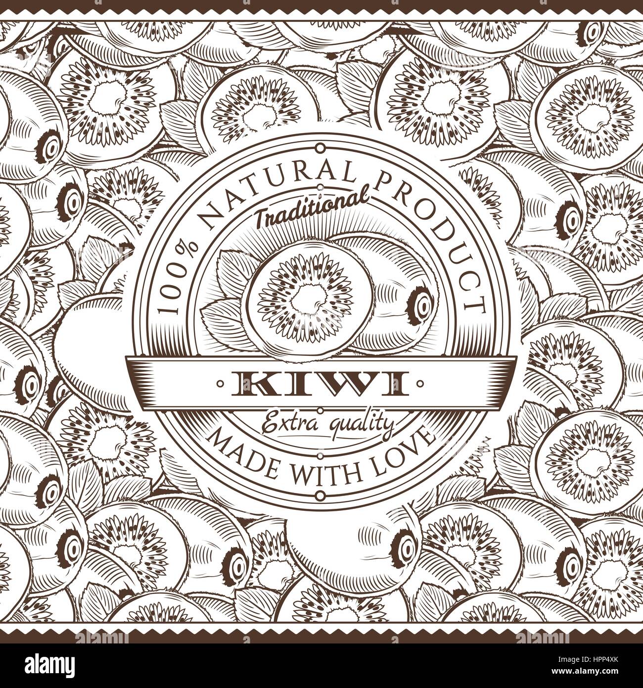 Vintage Kiwi Label On Seamless Pattern Stock Vector Image & Art - Alamy