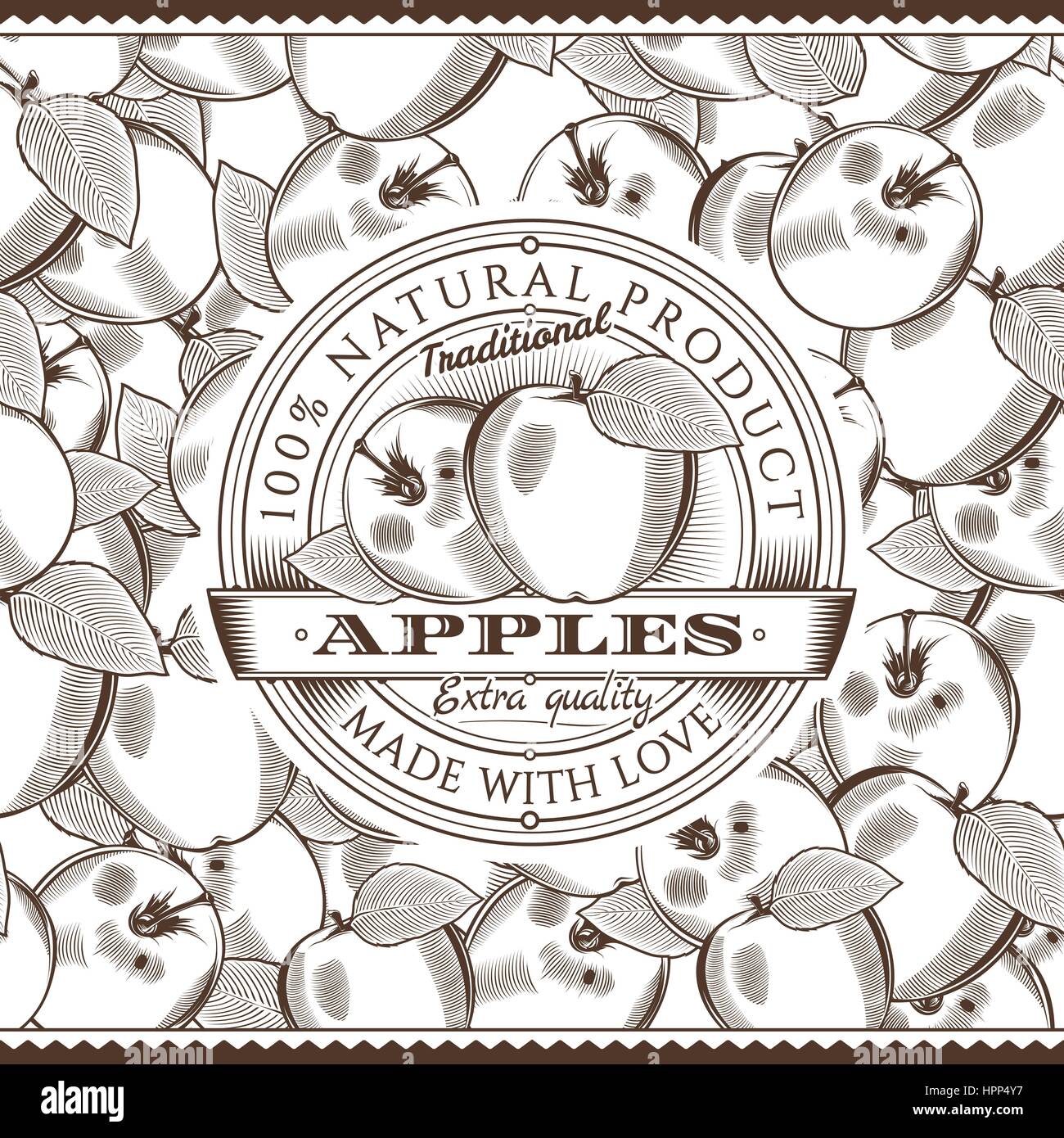 Vintage Apple Label On Seamless Pattern Stock Vector Image & Art - Alamy