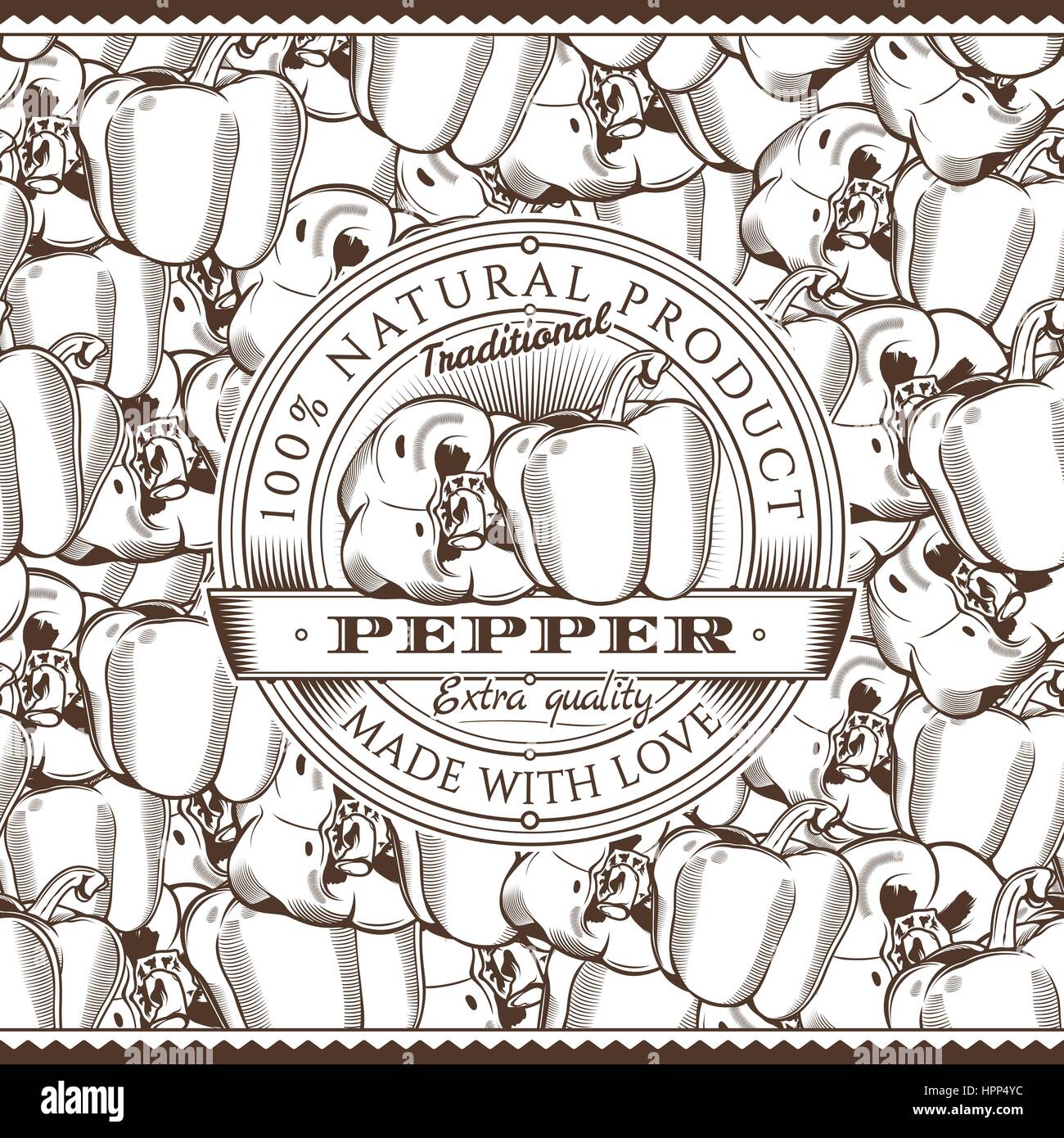 Vintage Pepper Label On Seamless Pattern Stock Vector Image & Art - Alamy