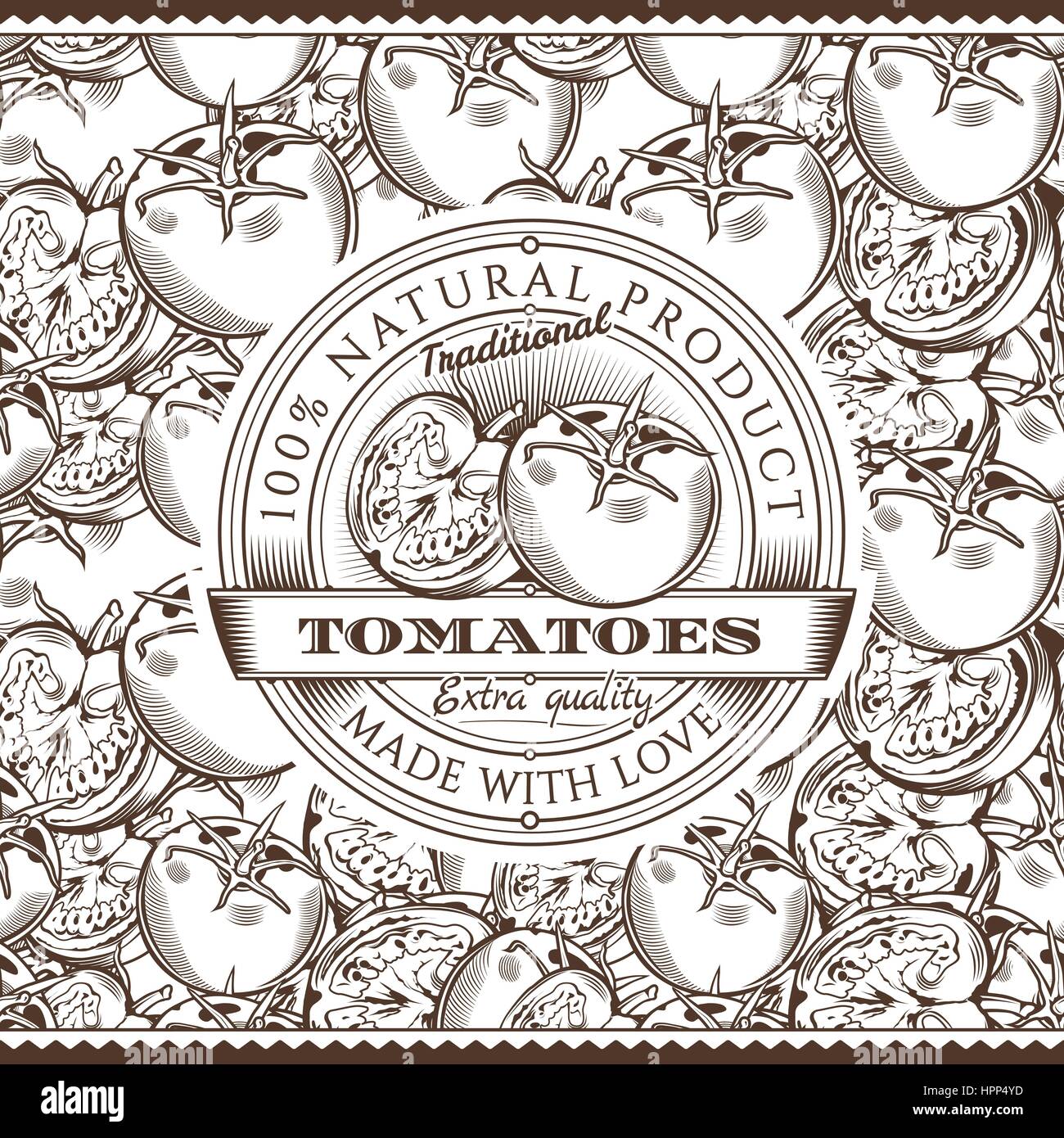 Vintage Tomatoes Label On Seamless Pattern Stock Vector Image & Art - Alamy