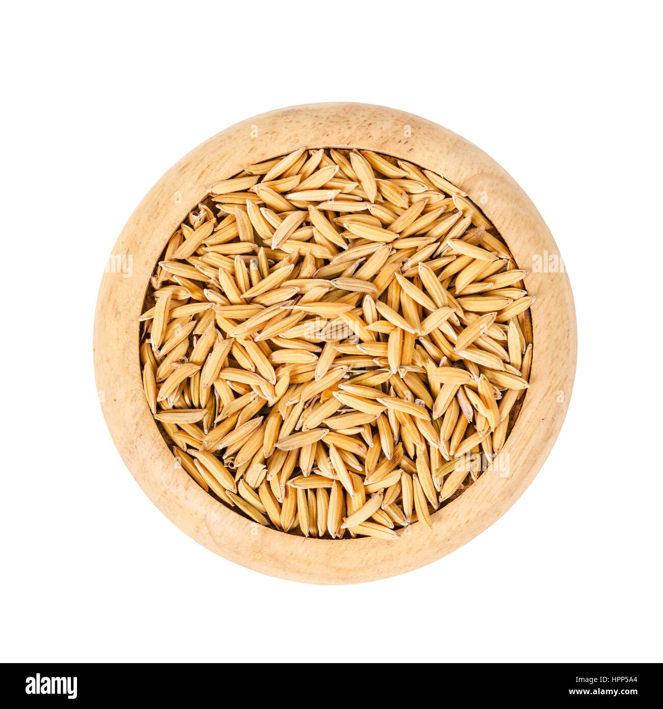 Paddy rice in wooden dish isolated on white background, Save clipping ...