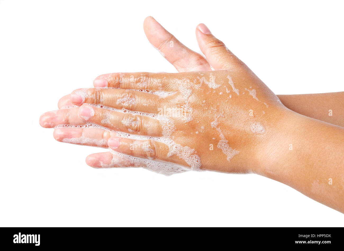 Hands washing with bubble soap isolated on white background Stock Photo ...