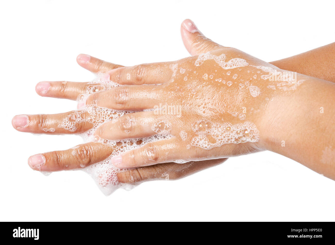 Hands washing with bubble soap isolated on white background Stock Photo ...