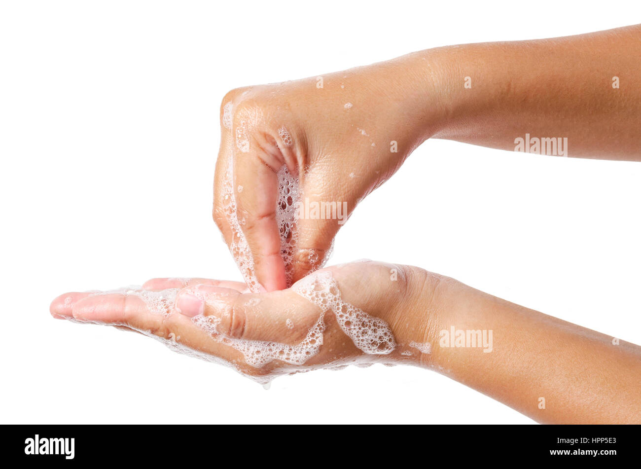 Hands washing with bubble soap isolated on white background Stock Photo ...