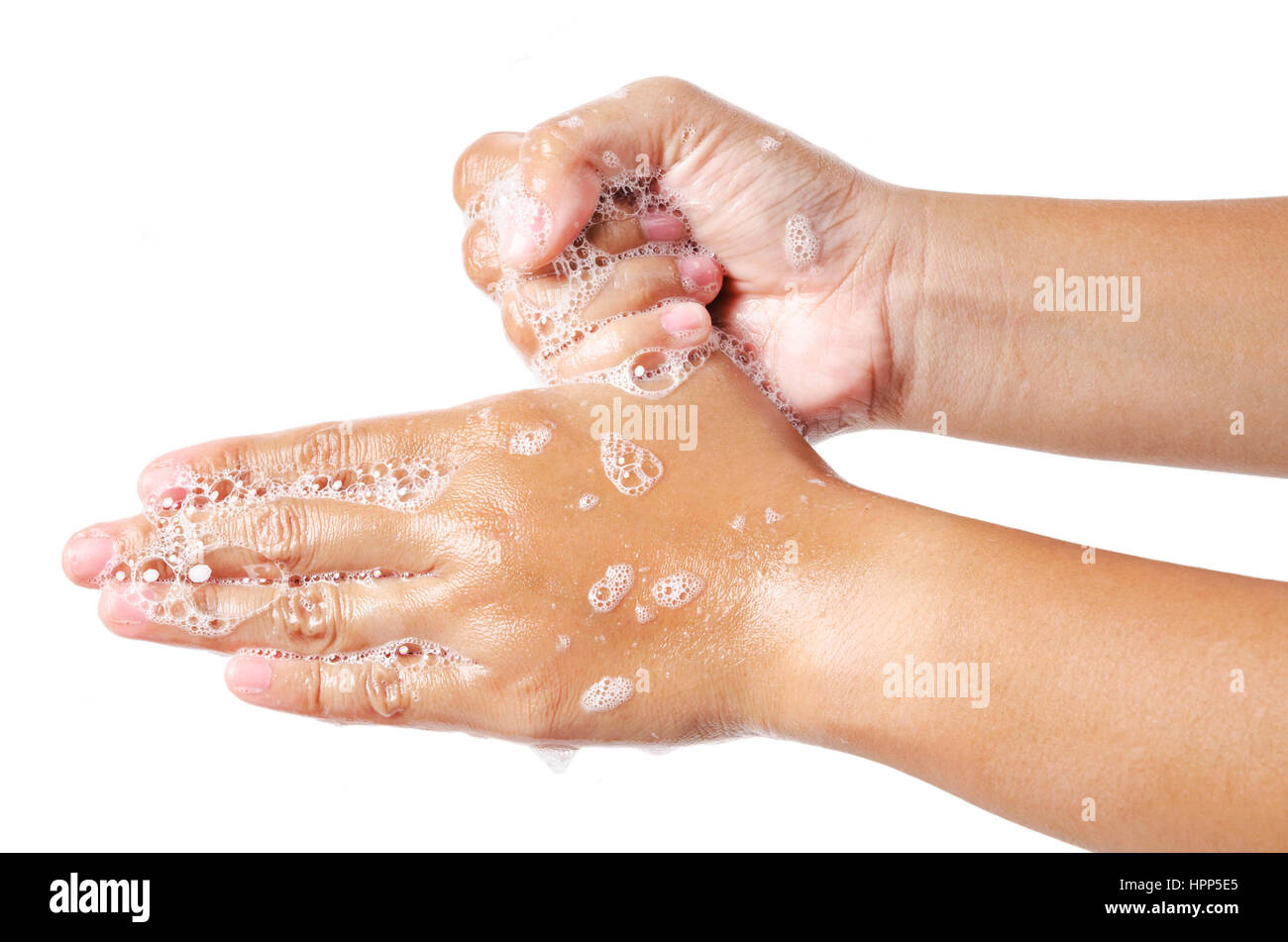 Hands washing with bubble soap isolated on white background Stock Photo ...