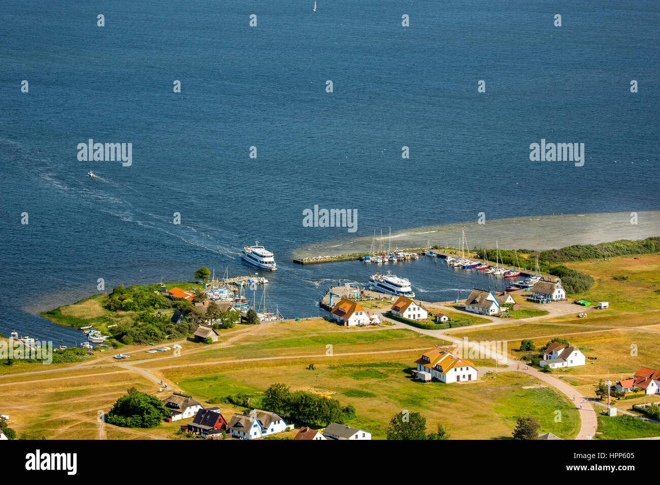 Port of Neuendorf, entering ships, Island Hiddensee, Baltic coast ...