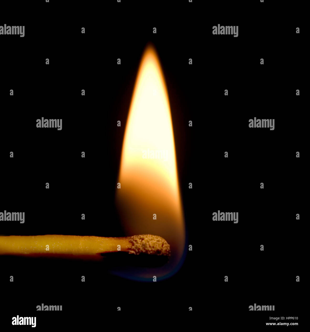 Burning Match Closeup, Isolated On Black, Large Detailed Matchstick ...